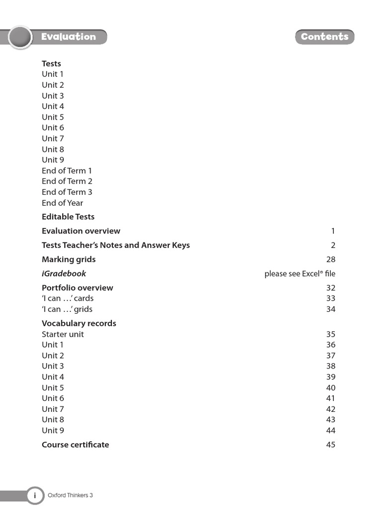 Oxford Thinkers 3 Evaluation Material and Test Notes | PDF ...