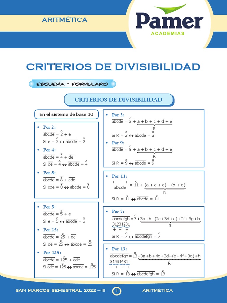 ARITMÉTICA - Sem - 11 - Criterios de Divisibilidad | Descargar gratis ...