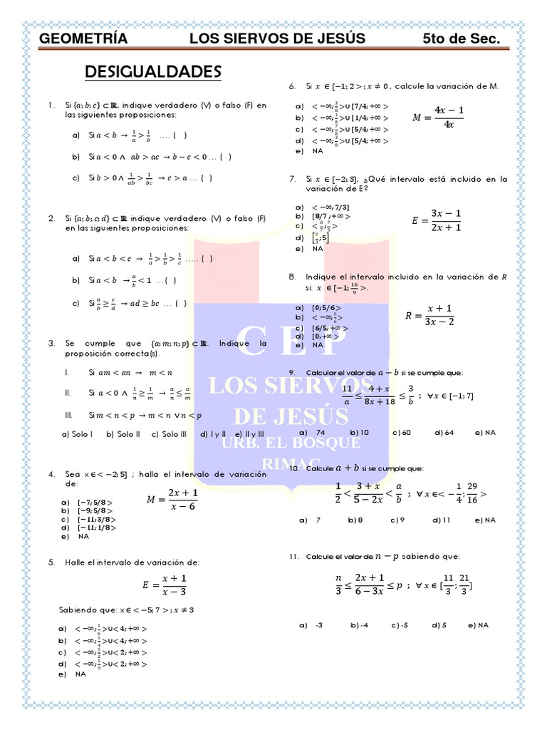 Desigualdades 5TO | PDF | Intervalo (Matemáticas) | Álgebra abstracta