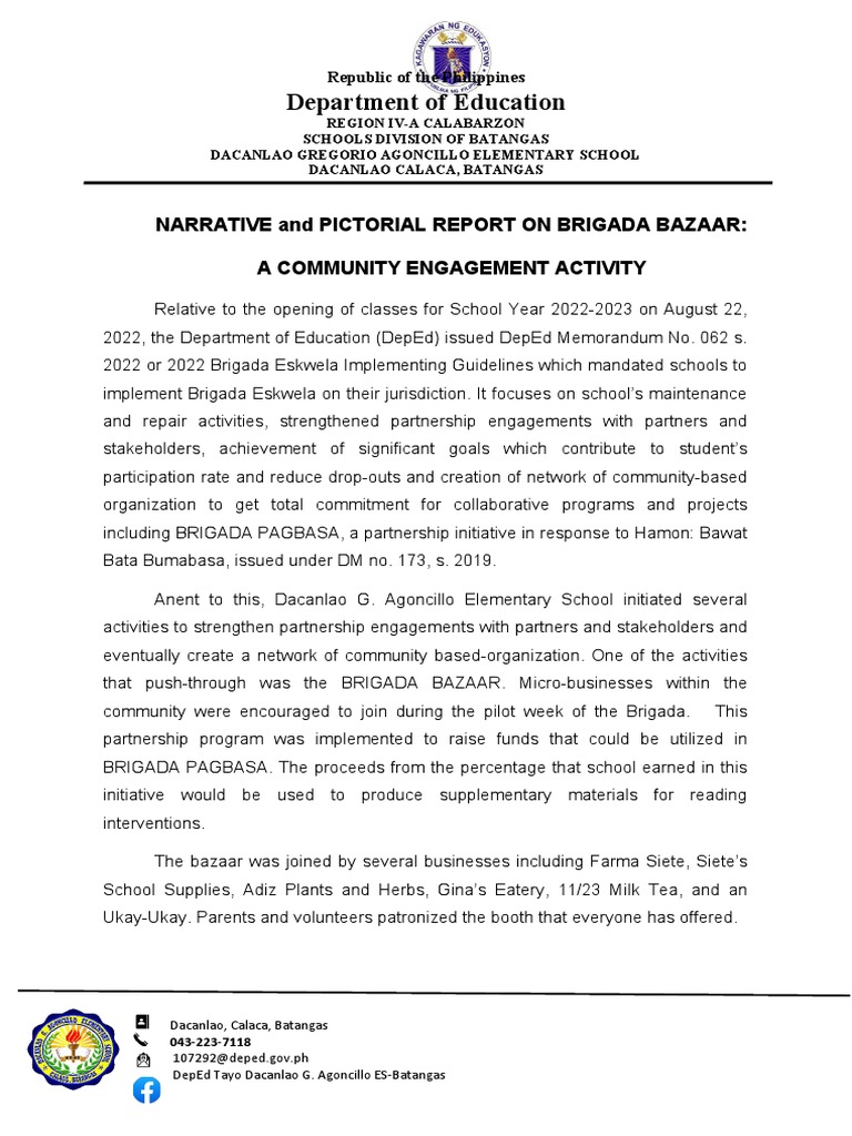 Narrative and Pictorial Report On Brigada Bazaar | PDF