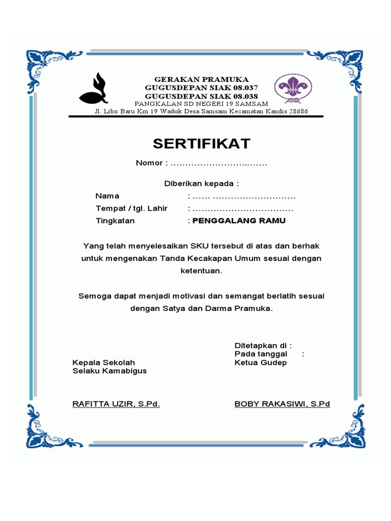 Sertifikat Tku Siaga | PDF