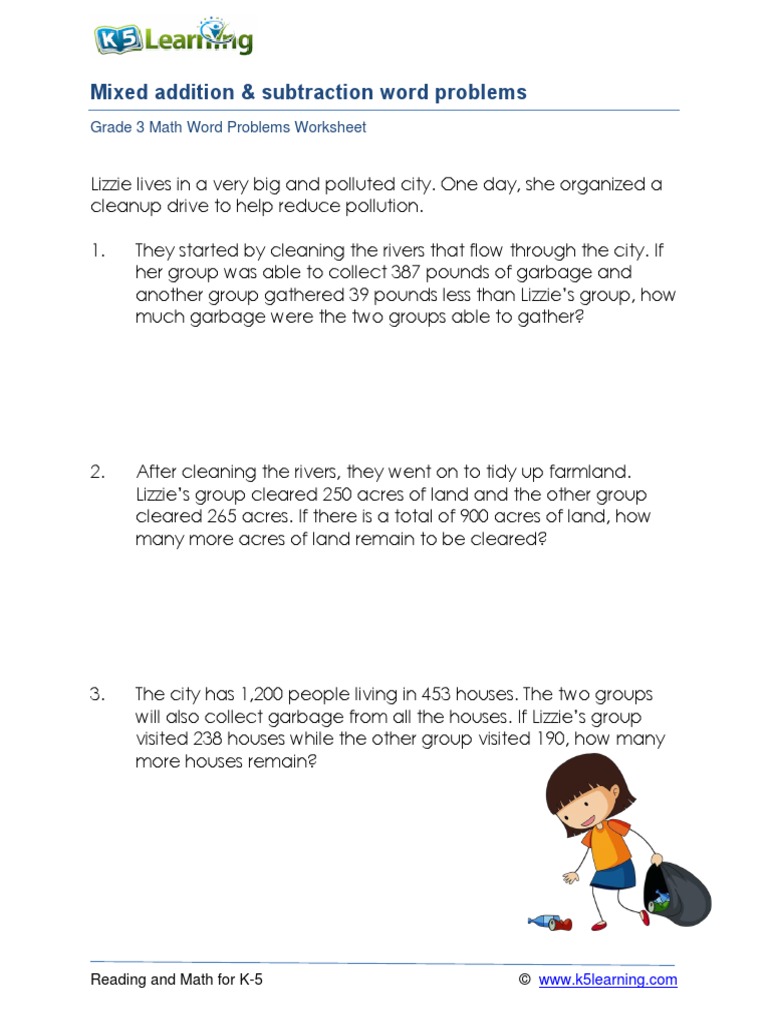 Grade 3 Mixed Addition Subtraction Word Problems A3 | PDF