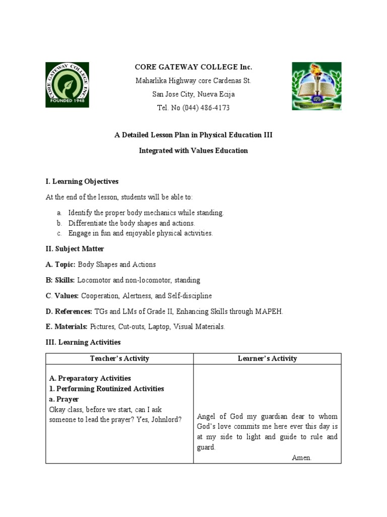 PE Lesson Plan for Grade 3 Students | PDF | Lesson Plan | Teachers