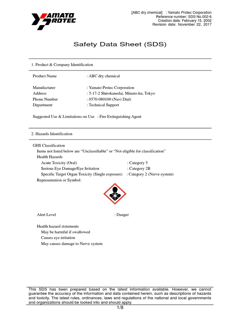 ABC Dry Chemical Safety Data Sheet | PDF | Toxicity | Personal ...
