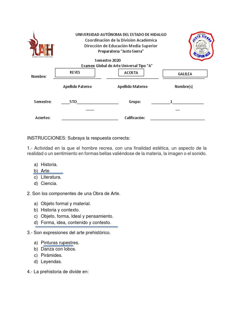 Examen Global de Arte Universal 2020 | PDF | Renacimiento | Grecia