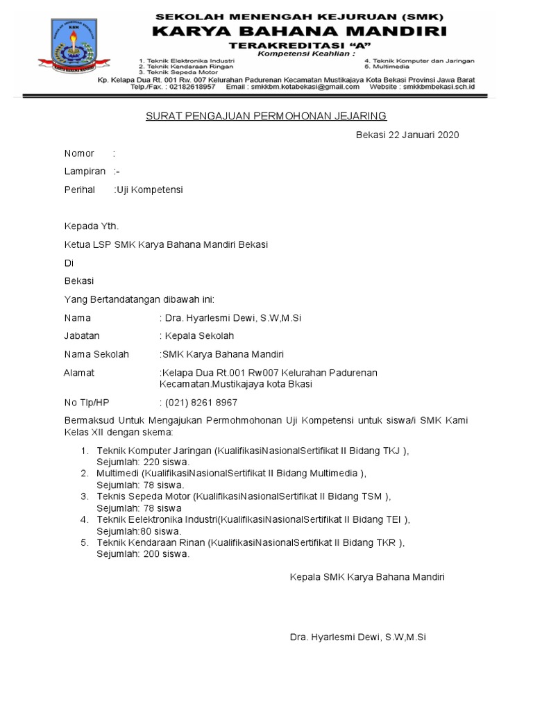 Surat Pengajuan Permohonan Jejaring | PDF