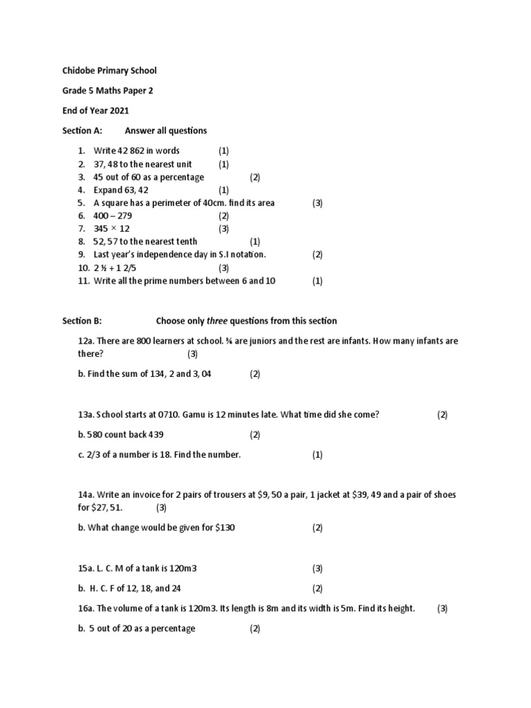 Grade 5 Maths Paper 2 | PDF