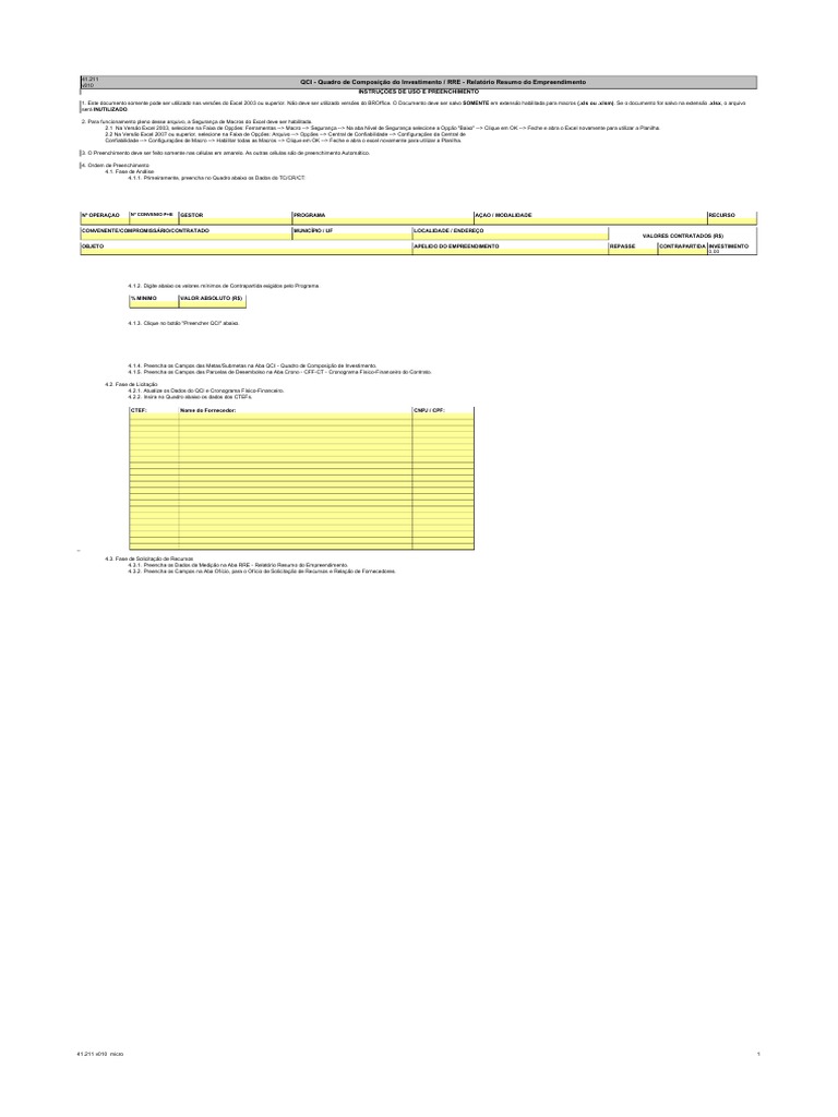 RRE - Relatório Resumo Do Empreendimento | PDF | Microsoft Excel ...