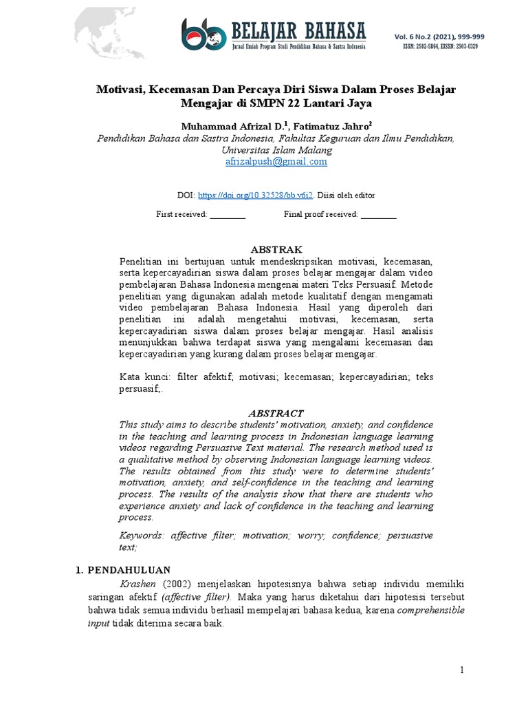 Motivasi dan Kecemasan Siswa Belajar | PDF | Sains & Matematika
