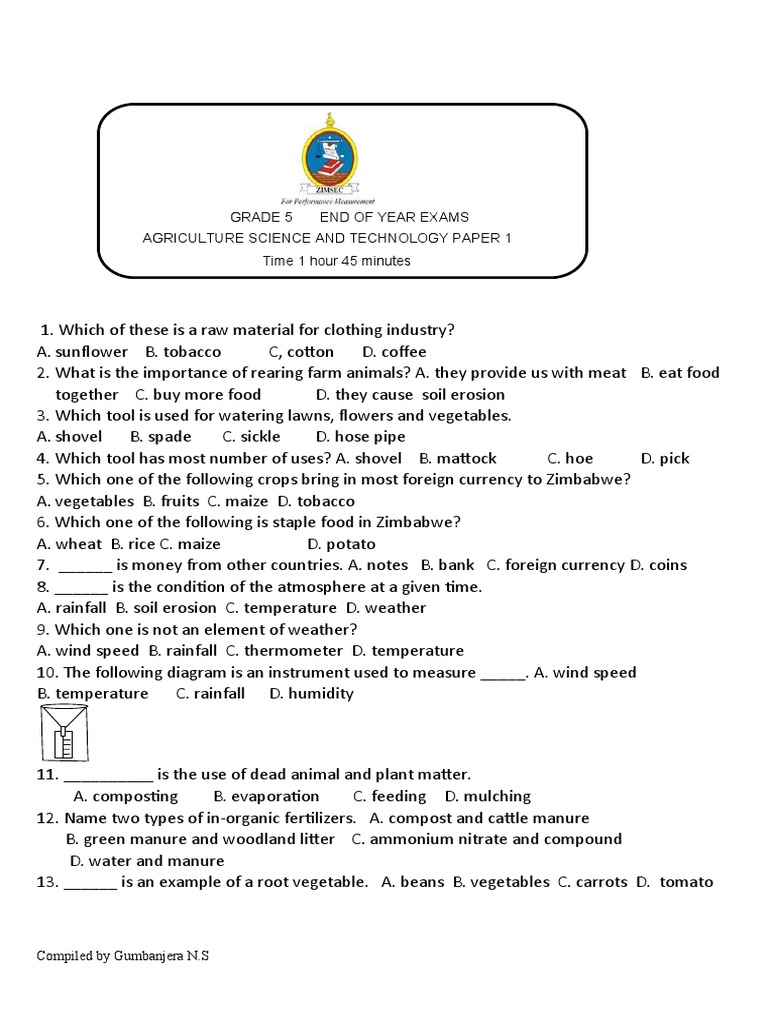 Grade 5 Science Exam Questions | PDF | Vegetables | Cereals
