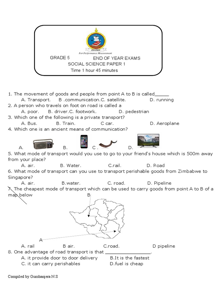 Grade 5 Social Science End of Year Paper 1 2022 | PDF | Transport ...