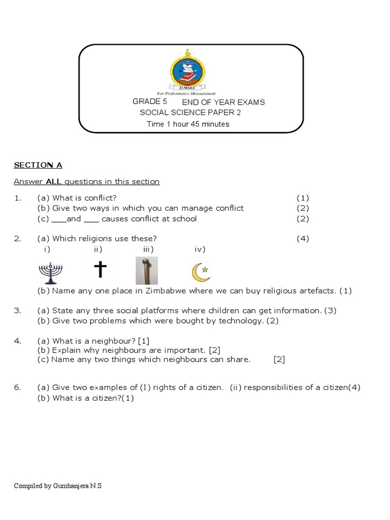 Grade 5 Social Science End of Year Paper 2 2022 | PDF