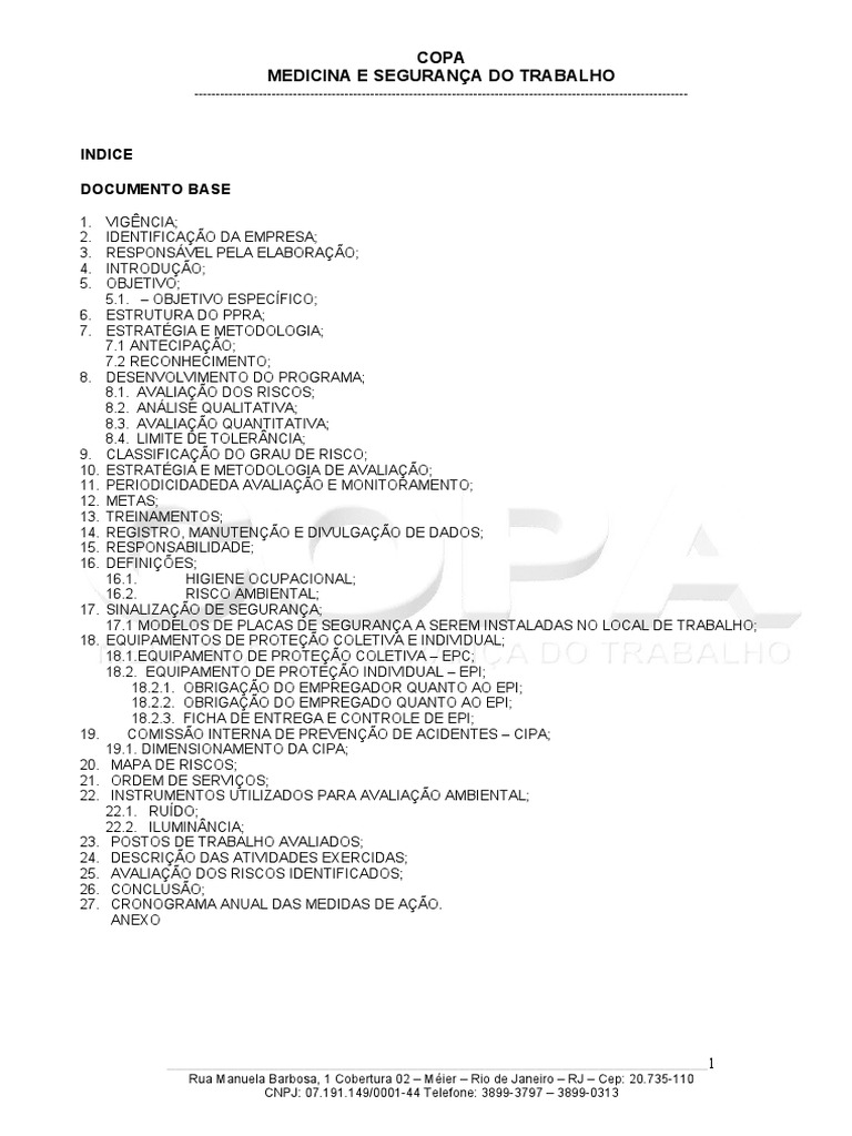PPRA 2019 - Modelo | Download grátis PDF | Ambiente natural | Segurança ...