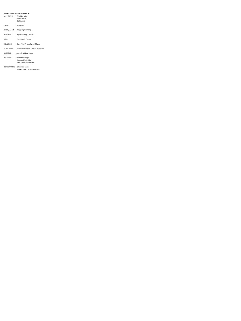 Menu Dinner Package | PDF
