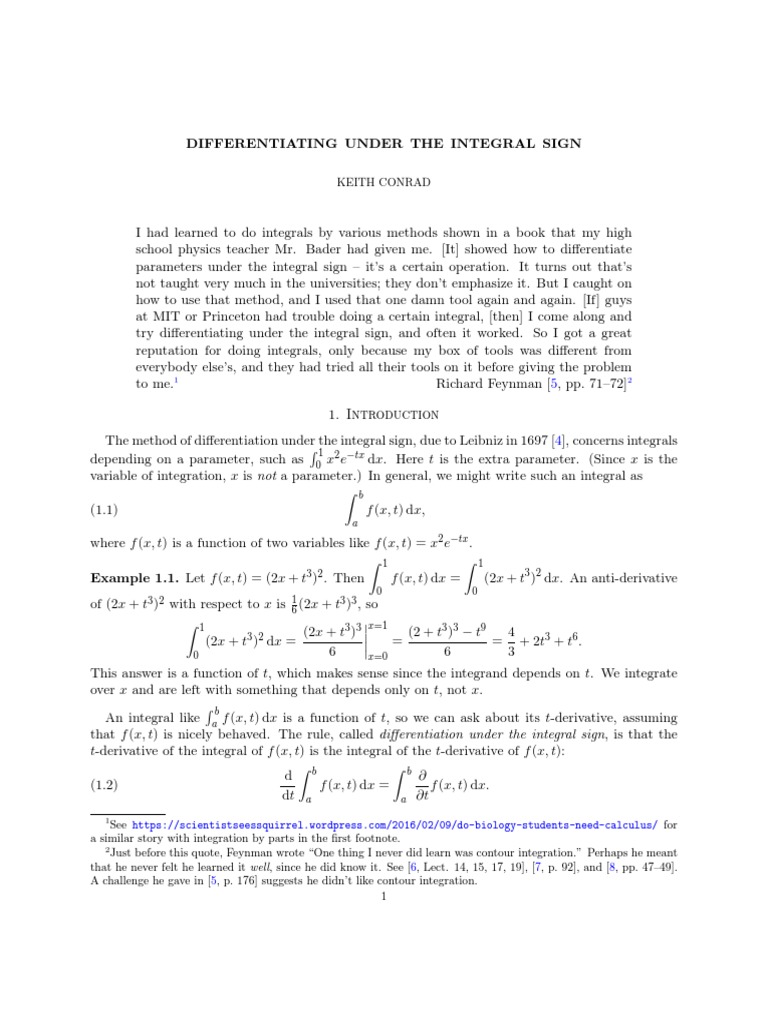 DIFFERENTIATING UNDER THE INTEGRAL SIGN: A POWERFUL CALCULUS TECHNIQUE ...