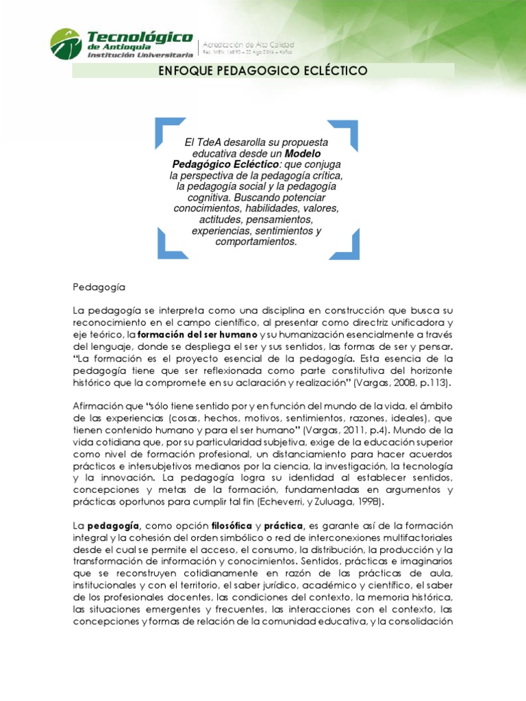 Modelo Pedagógico Ecléctico en Educación | PDF | Aprendizaje | Pensamiento