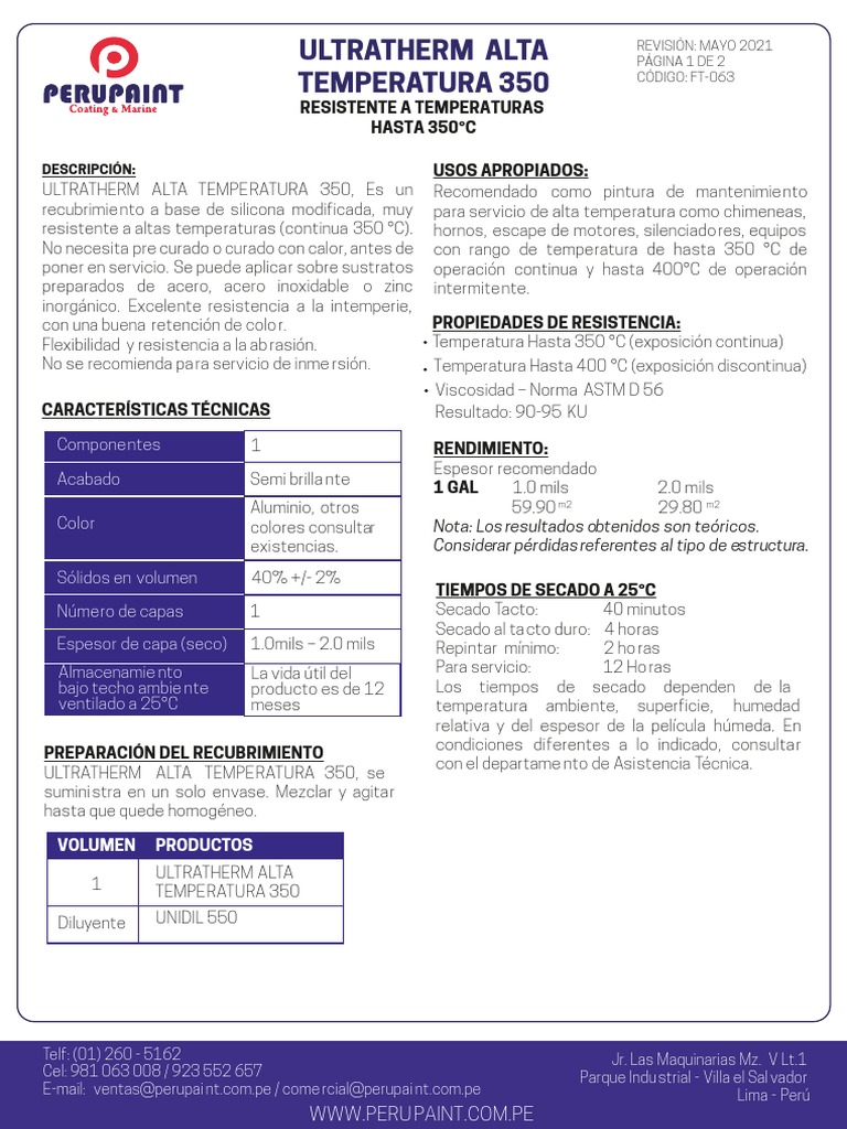 FT 063 Ultratherm Alta Temperatura 350 | PDF | Acero | Química