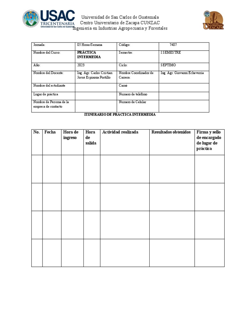Formato Semanal de Actividades de Practica - 2023 | PDF