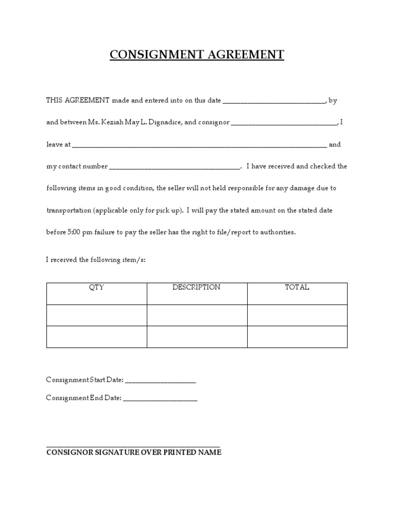 Consignment Agreement | PDF