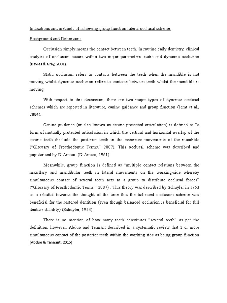 A Comprehensive Analysis of Group Function Lateral Occlusal Schemes: Indications, Methods of ...