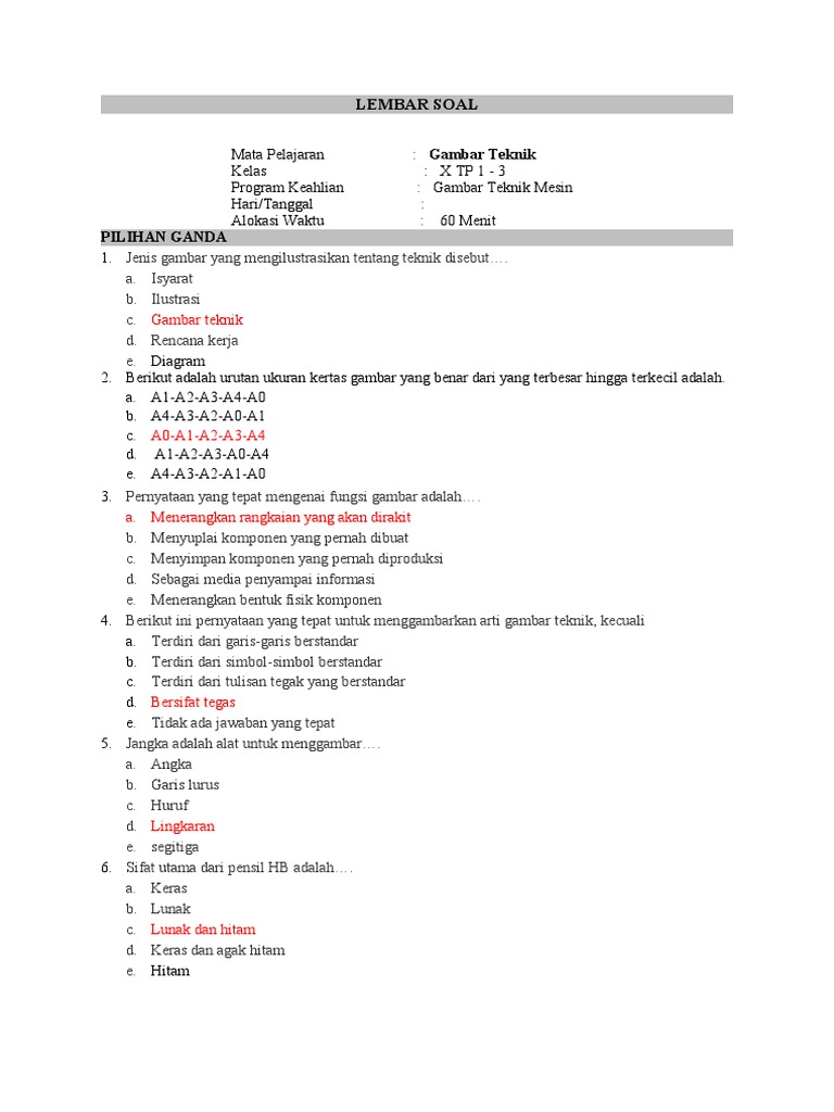 Lembar Soal: Pilihan Ganda | PDF