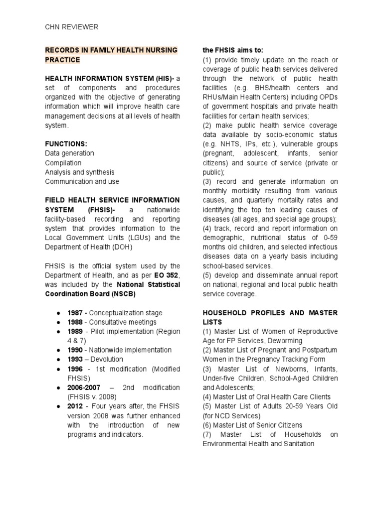 CHN Reviewer | PDF | Electronic Health Record | Family Planning