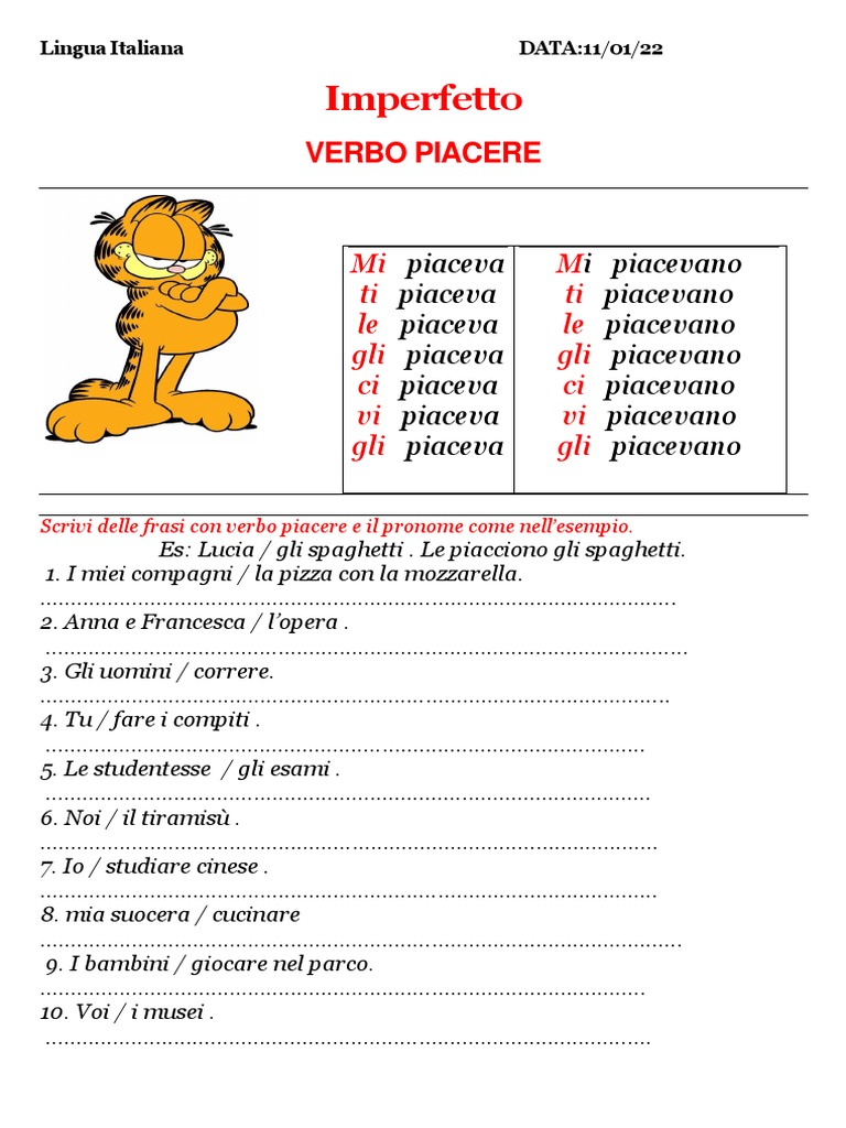 Imperfetto Del Verbo Piacere | PDF