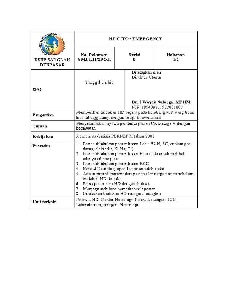 SPOHD CIto Dan Kegawatan HD | PDF | Kesehatan Holistik