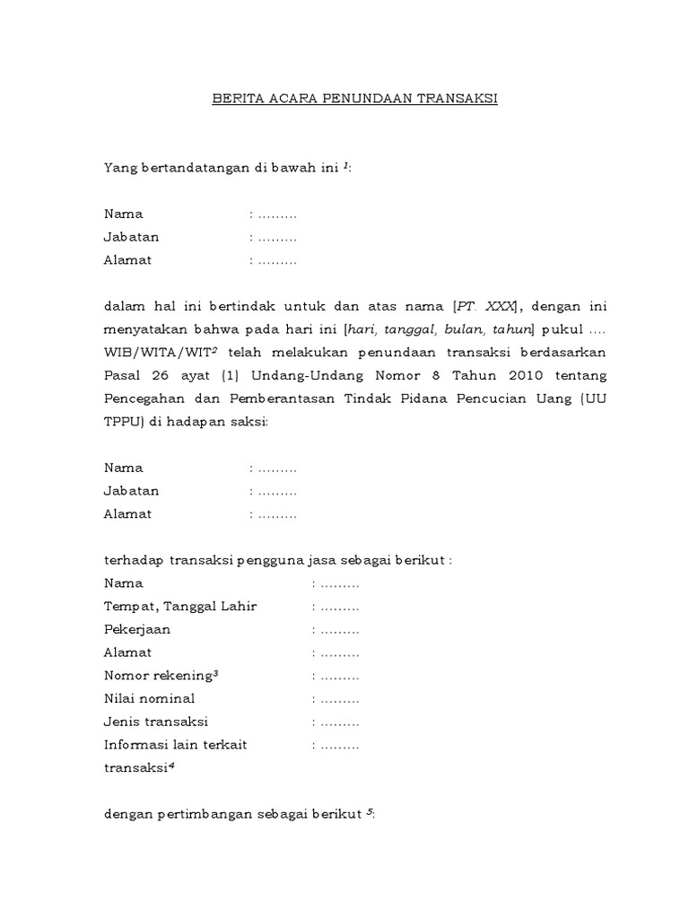 Penundaan Transaksi Berdasarkan Pasal 26 Ayat (1) UU TPPU | PDF