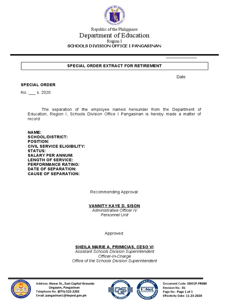 Special Order Extract For Retirement-Final | PDF