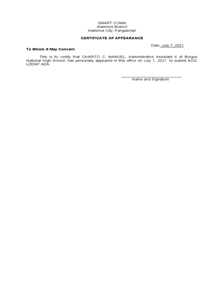 Certificate of Appearance | PDF