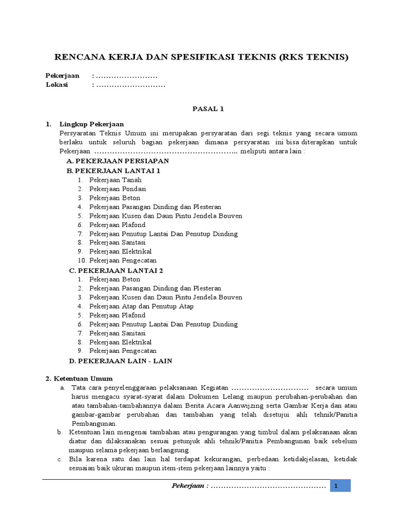 RENCANA KERJA DAN SPESIFIKASI TEKNIS BANGUNAN 2 LANTAI Edit | PDF | Griya & Taman | Teknologi ...