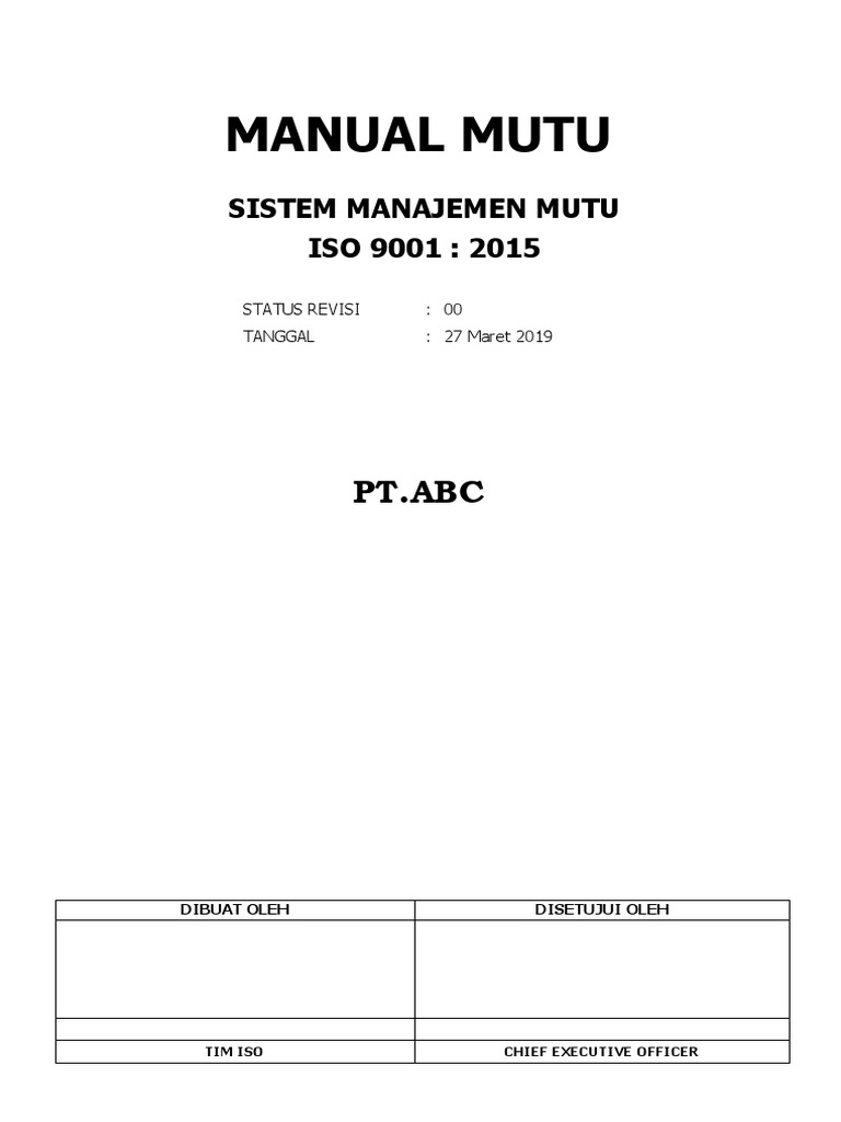 Manual Mutu ISO 9001:2015 PT.ABC | PDF