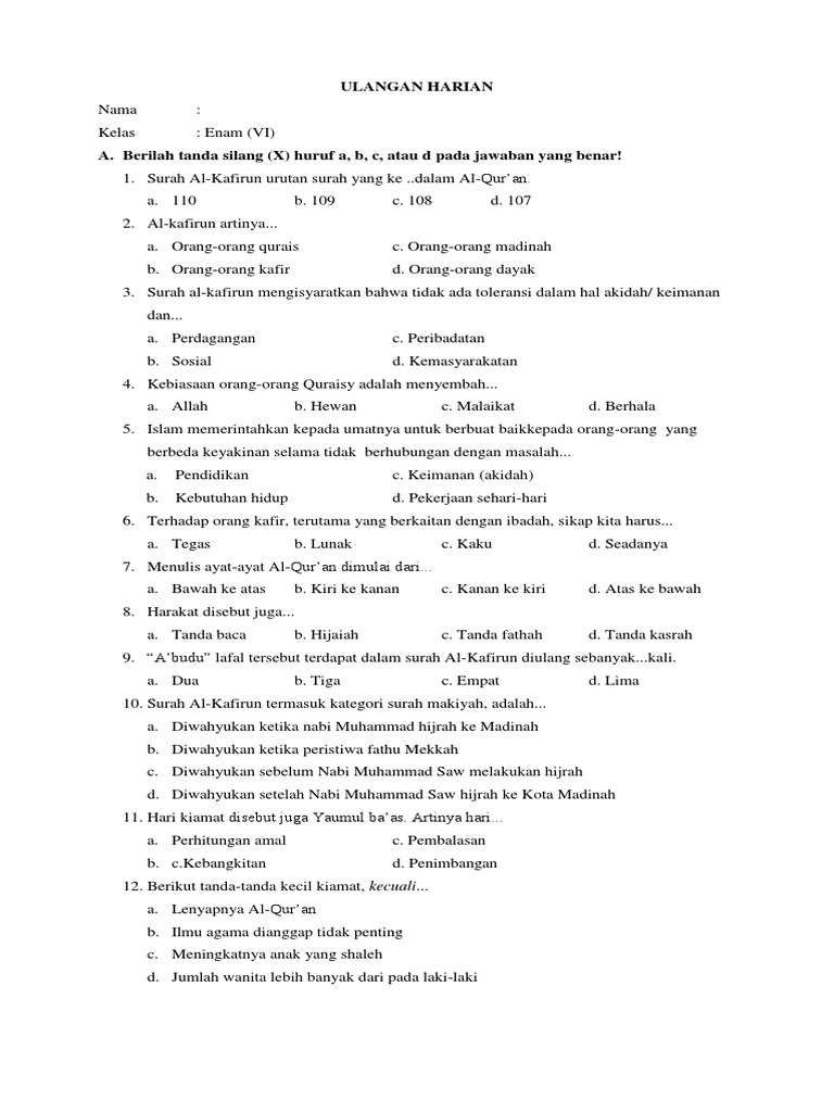 Ulangan - Harian - Kelas - 6 - Semester - 1 BAB 1 & 2 | PDF