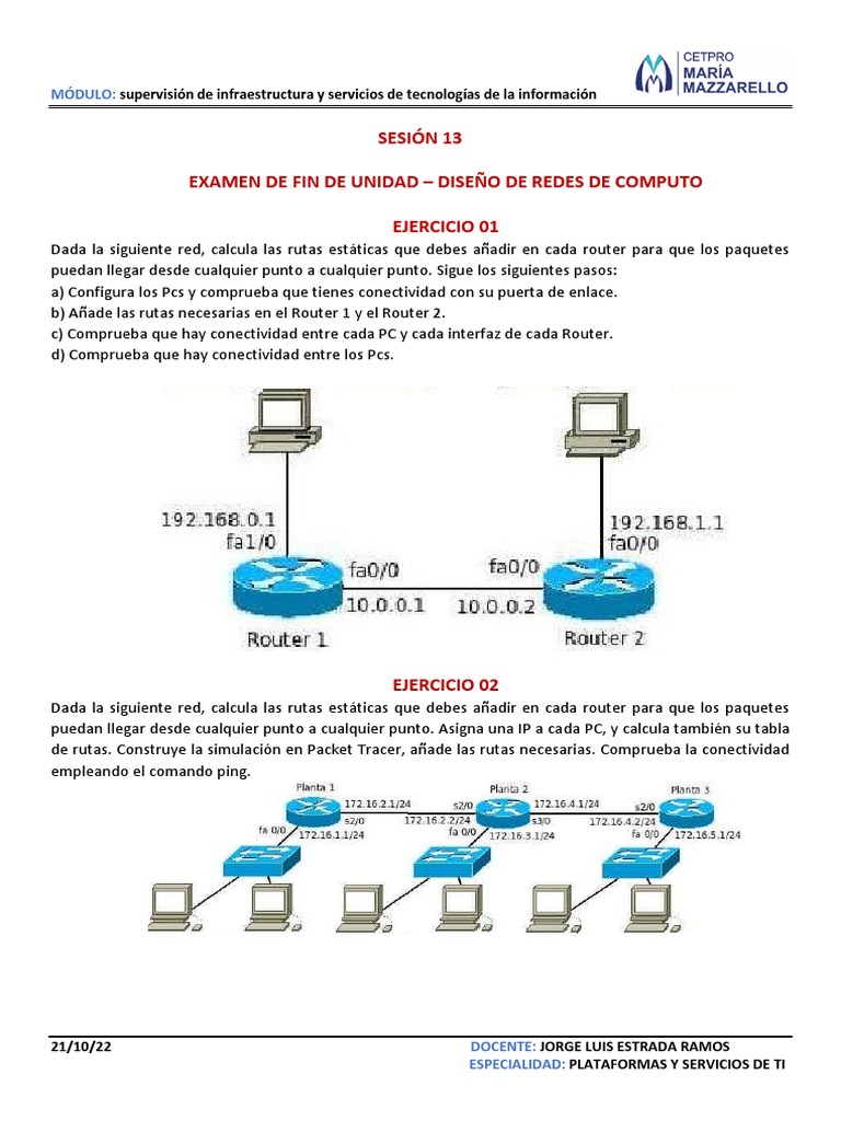 Sesión de Aprendizaje 13 - Exámen | PDF | Enrutador (Computación) | Protocolos de internet