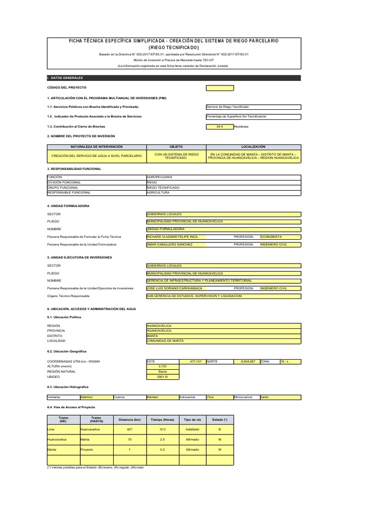 Ficha Tecnica Simplificada - Manta | Descargar gratis PDF | Riego | Agricultura