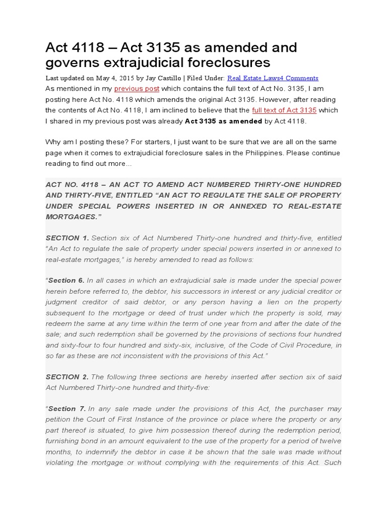 Act 4118 | PDF | Mortgage Law | Foreclosure