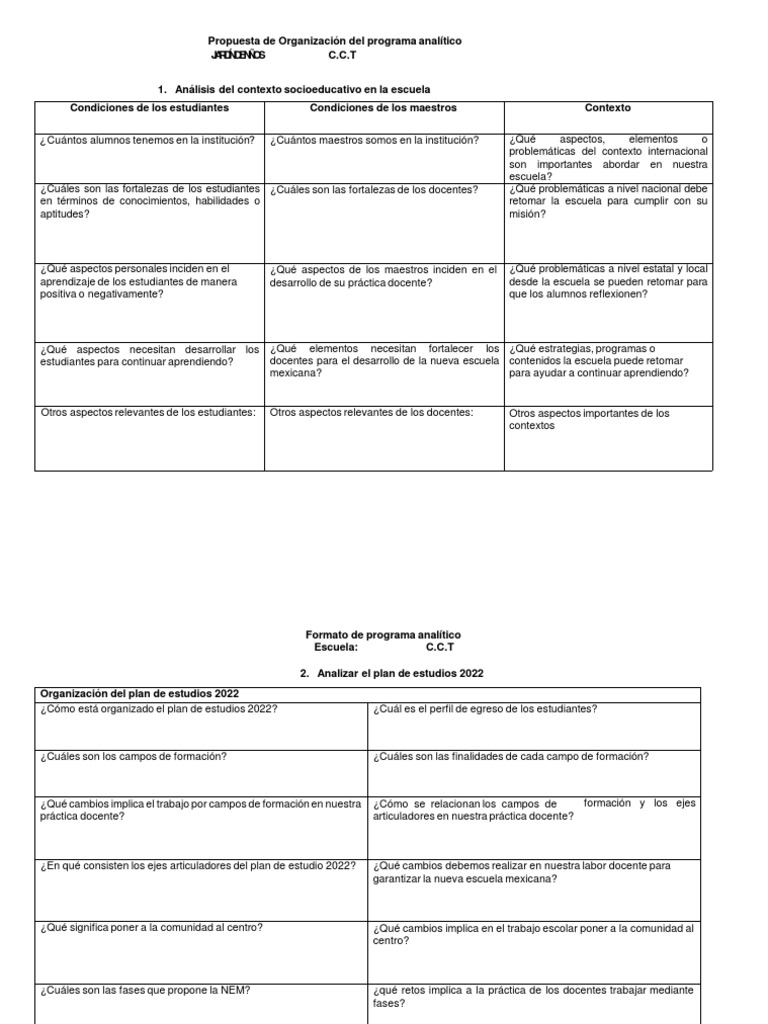 Formato de Programa Analítico | PDF | Plan de estudios | Enseñando