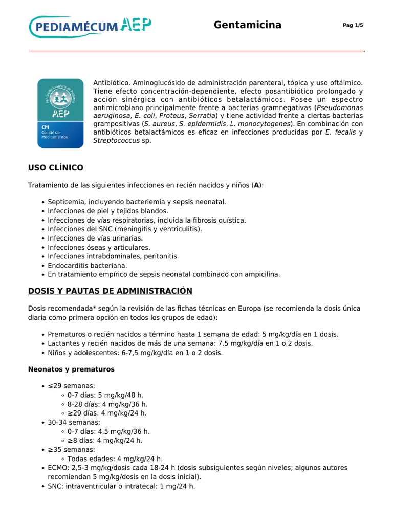 Gentamicina | PDF | Medicina CLINICA | Especialidades Medicas