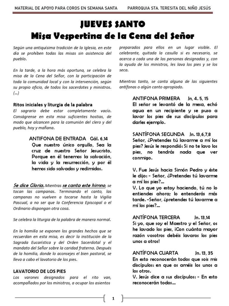 Misa Del Jueves Santo | PDF | Misa (liturgia) | eucaristía