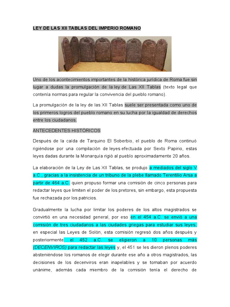 La Ley de las XII Tablas Romanas | PDF | Roma antigua | Europa antigua