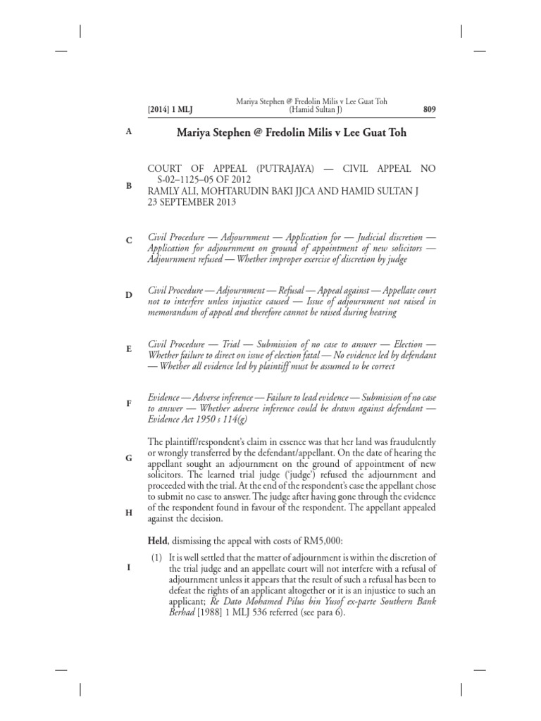 Mariya Stephen at Fredolin Milis V Lee Guat Toh | PDF | Lawsuit | Appeal