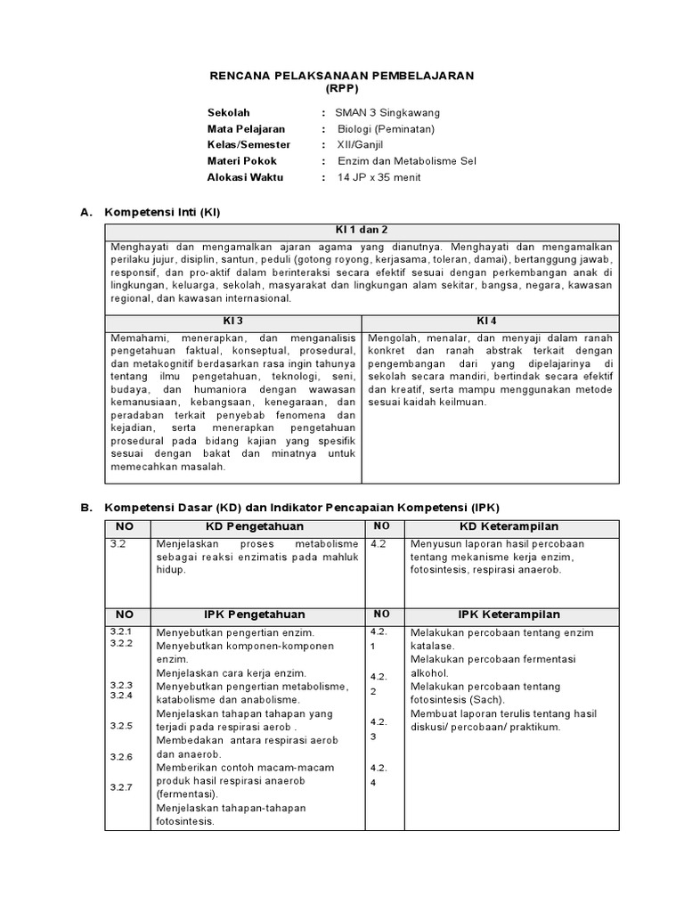 RPP Enzim Dan Metabolisme | PDF