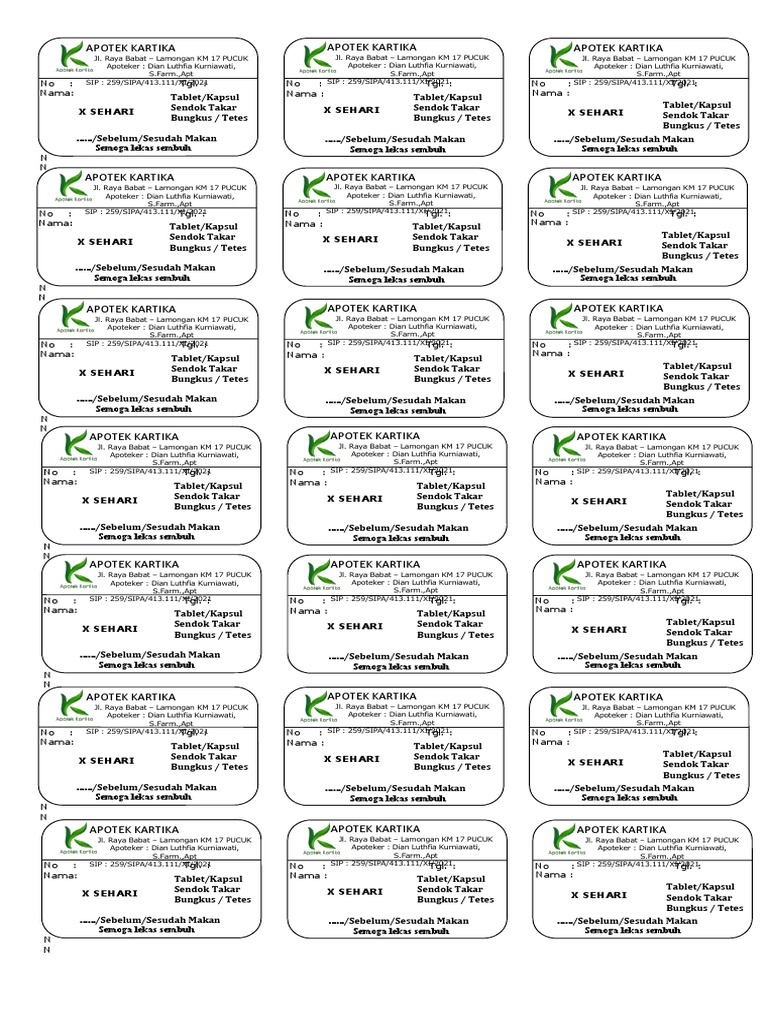 ETIKET PUTIH APOTEK KARTIKA | PDF
