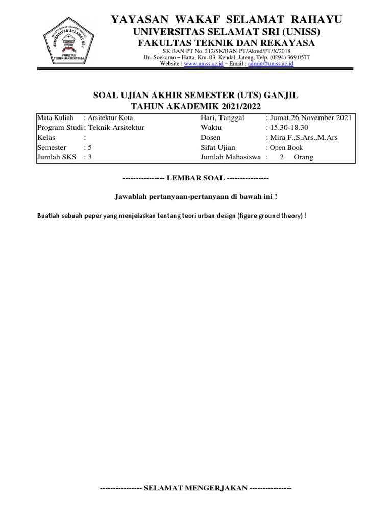 Format Soal Ujian Tengah Semester | PDF