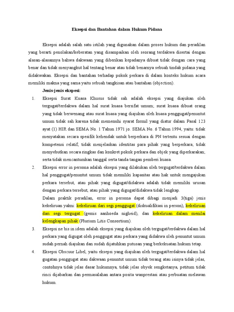 Eksepsi dan Bantahan Hukum Pidana | PDF