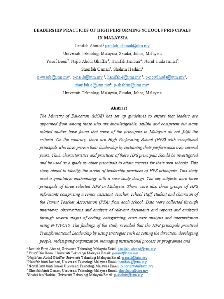 Leadership Practices of Malaysian HPS Principals | PDF | Leadership | Curriculum