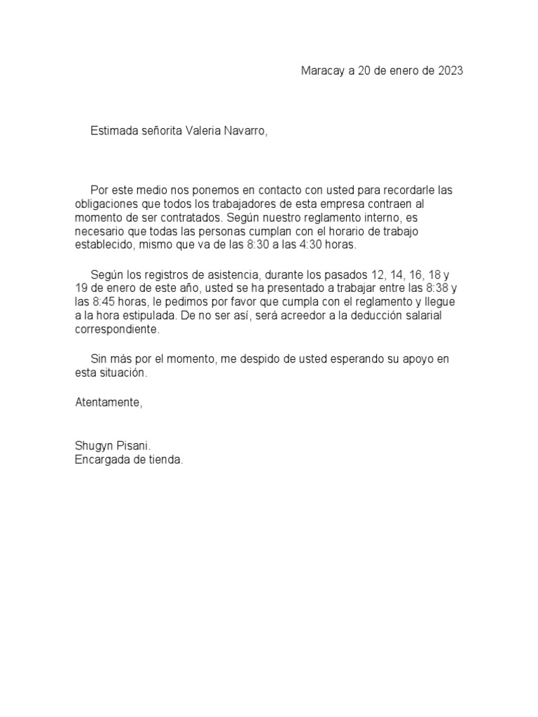 Formato de Llamado de Atención Por Llegar Tarde | PDF