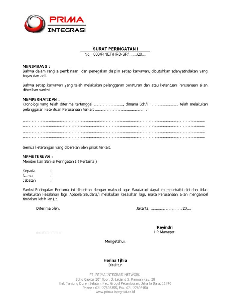 Draft Surat Peringatan | PDF