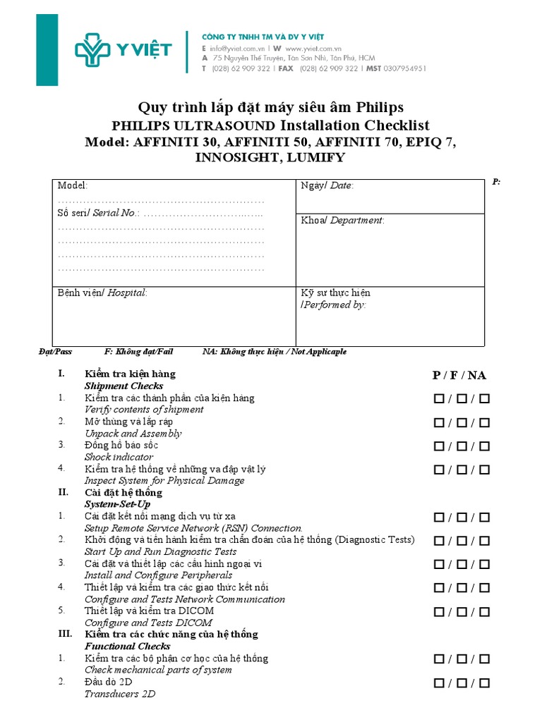 Ultrasound Installation Checklist VN - YVIET | PDF